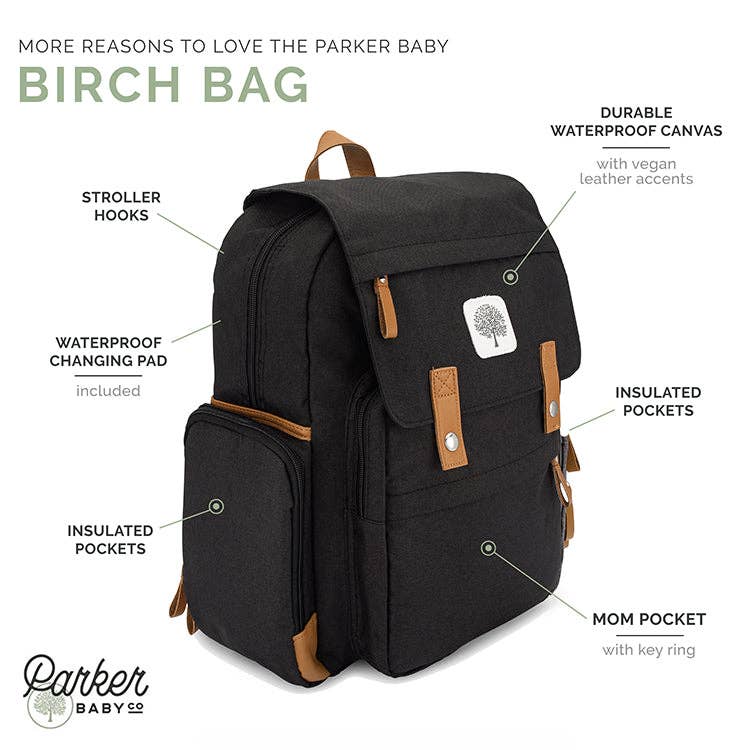The Birch Bag - Diaper Backpack - in Black by Parker Baby Co| Bones and ...